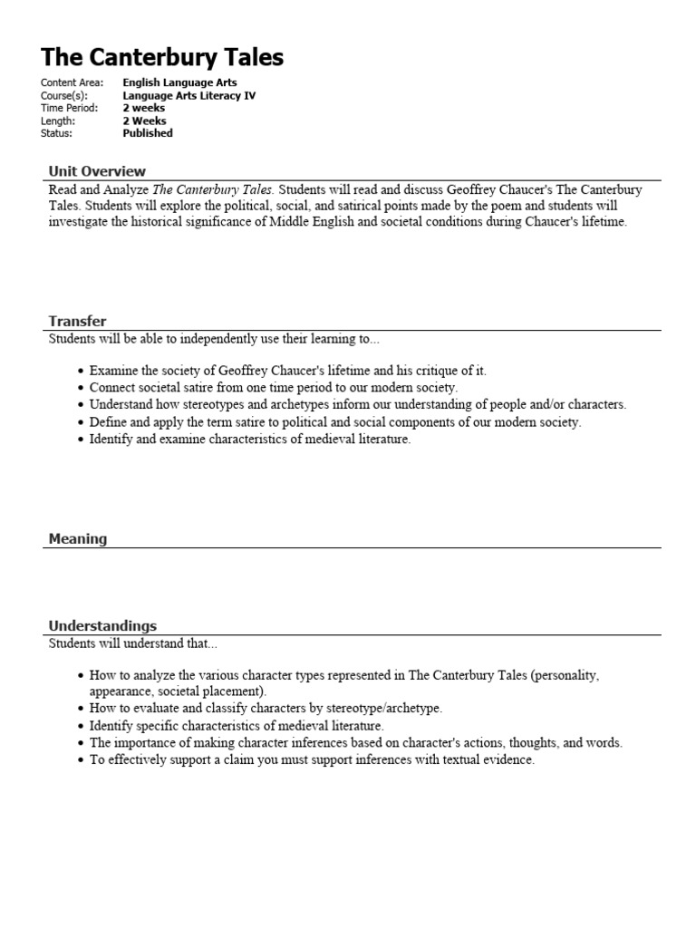 Caterbury Tales Analysis | PDF | The Canterbury Tales | Geoffrey Chaucer