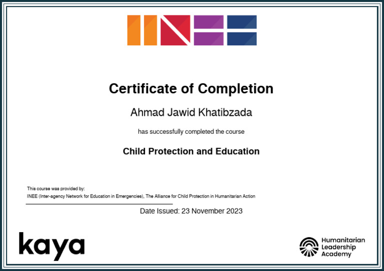 Child Protection and Education - Certificate of Completion | PDF