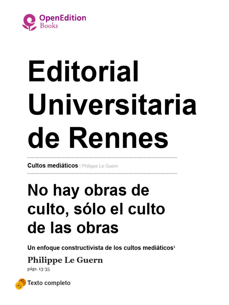 Le Guern, P. Cultos Mediáticos. No Hay Obras de Culto, Sólo El Culto de Las Obras | PDF ...