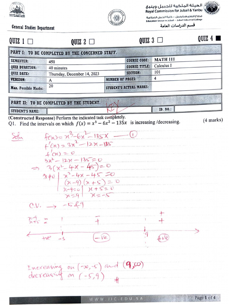 451 Quiz 4 Key MATH 111 | PDF