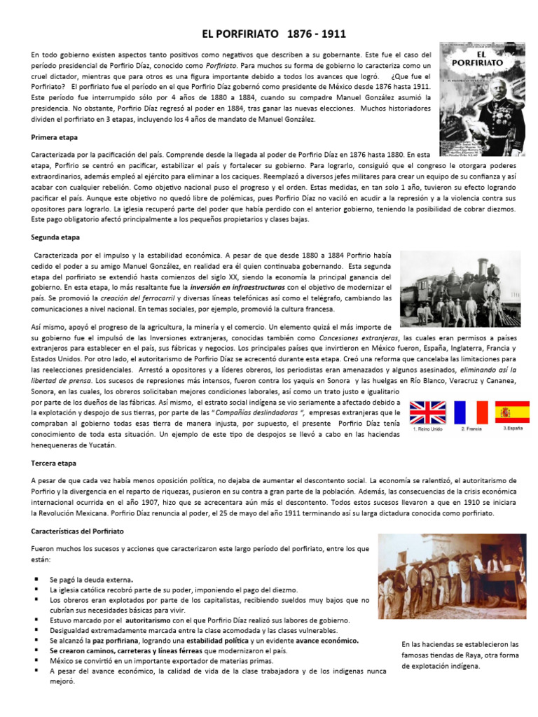 Etapas del Porfiriato (1876-1911) | PDF