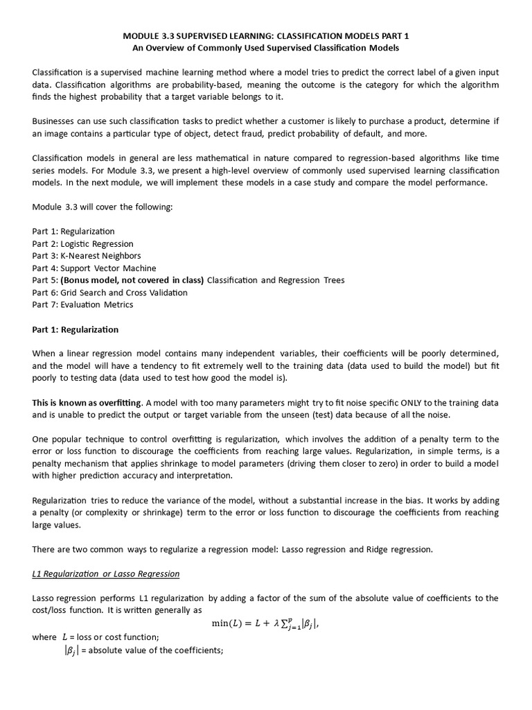 Module 3.3 Classification Models, An Overview | PDF | Logistic ...