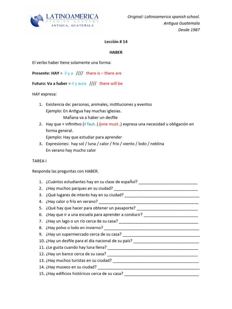 Uso del verbo "haber" en español | PDF