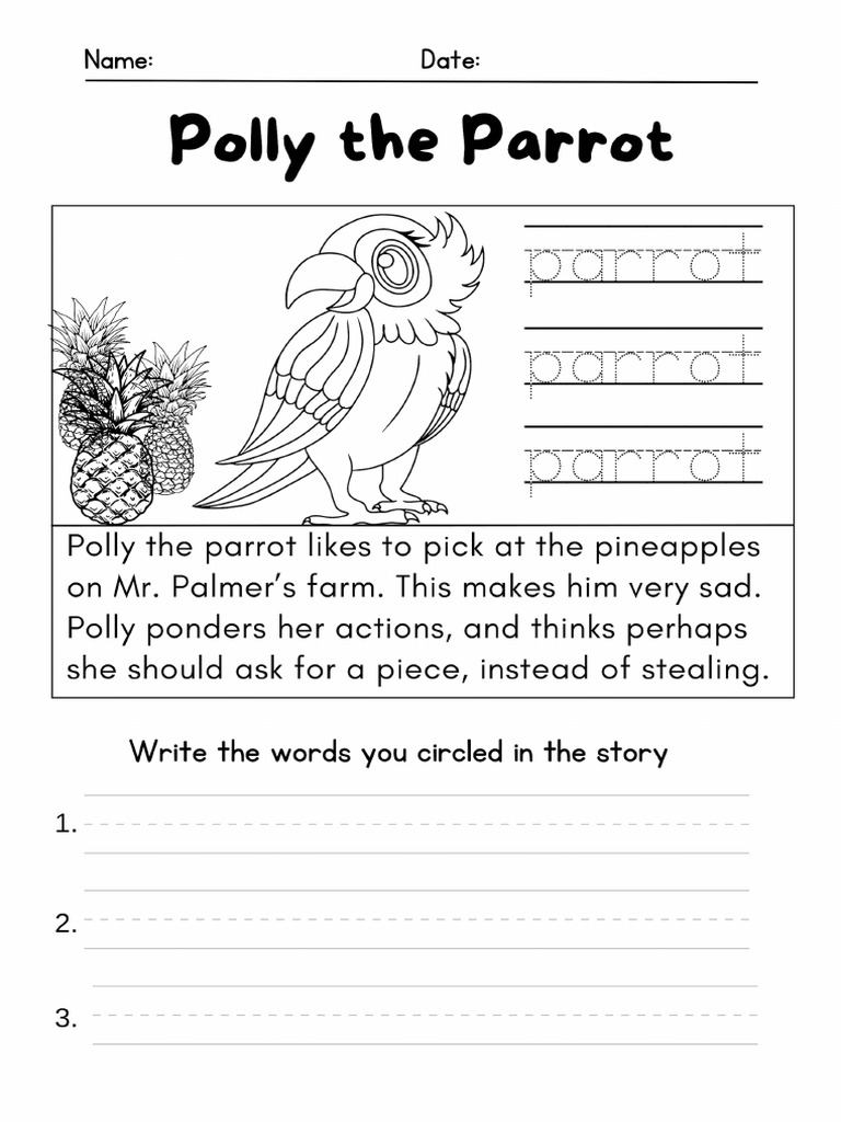 Read and Write Practice - Polly The Parrot | PDF