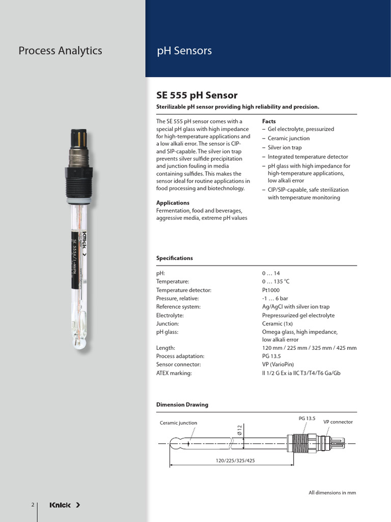Catalog Excerpt-SE 555 PH Sensor (VP) - En-Knick | PDF | Ph | Sensor