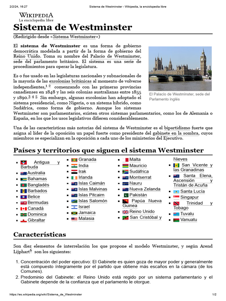 Sistema de Gobierno Westminster | PDF | Sistema de Westminster ...