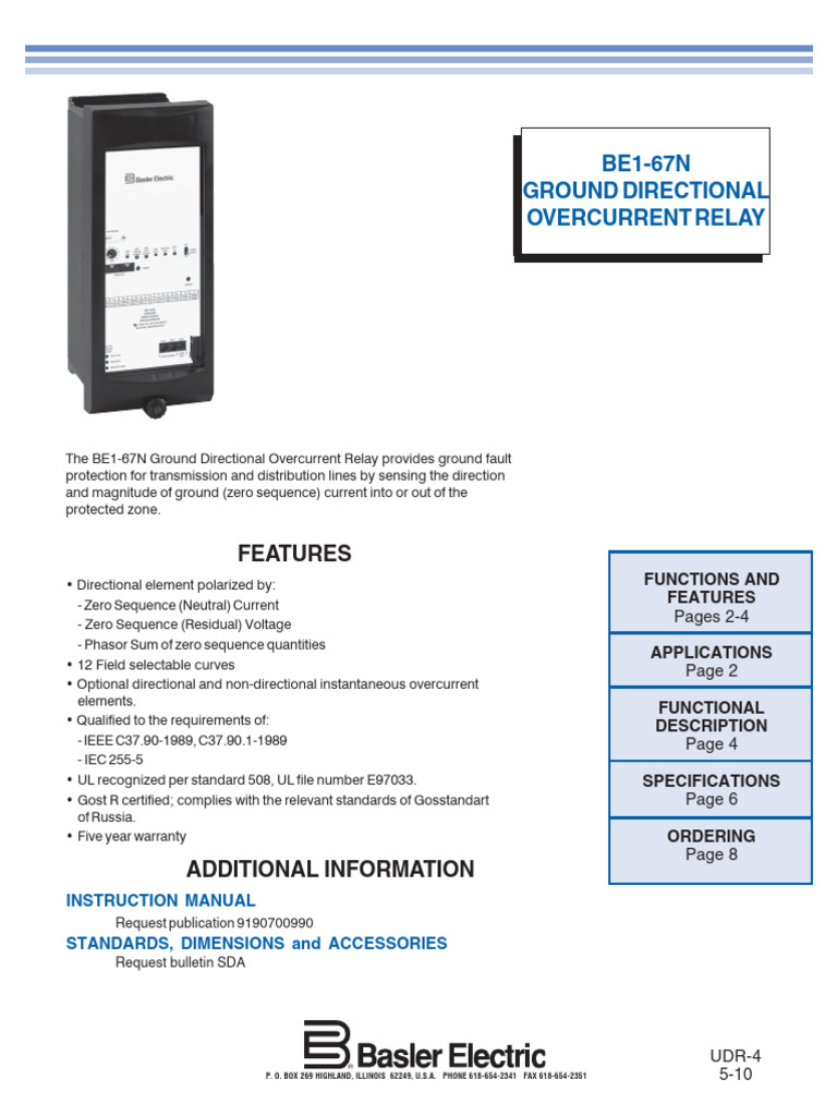 BE1-67N Ground Overcurrent Relay Manual | PDF | Amplifier | Relay