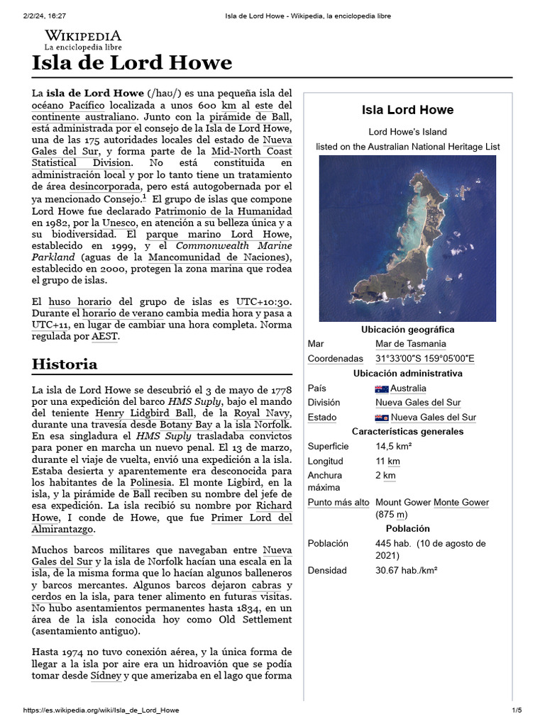 Isla de Lord Howe - Wikipedia, La Enciclopedia Libre | PDF | Ciencias de la Tierra | Geografía ...