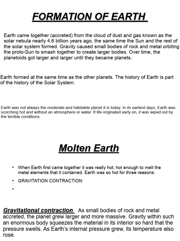 Formation of Earth | PDF | Earth | Formation And Evolution Of The Solar ...