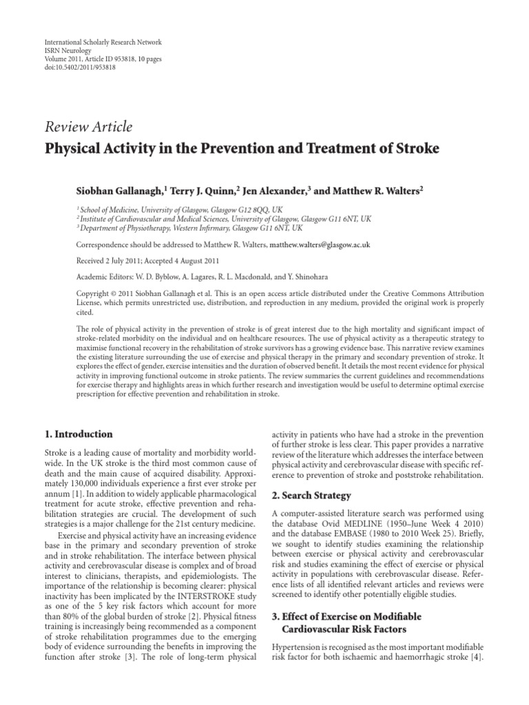 Physical Activity in Prevention and Treatment of Stroke | PDF | Stroke ...