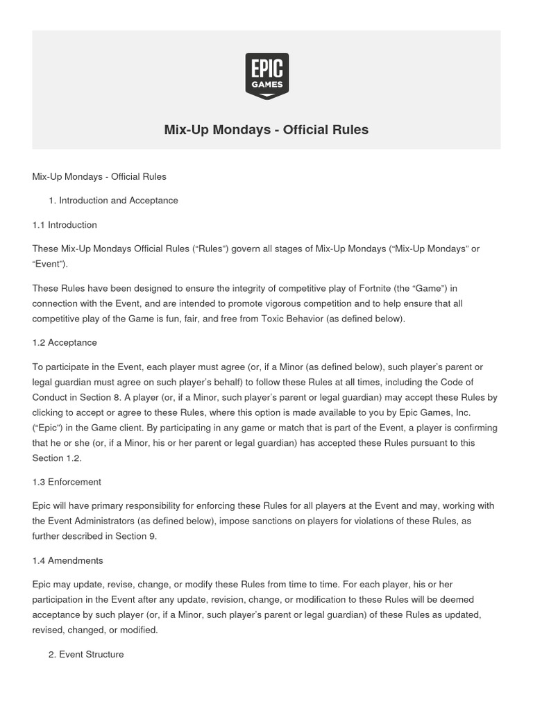Mix-Up Mondays - Official Rules | PDF | Gambling | Harassment