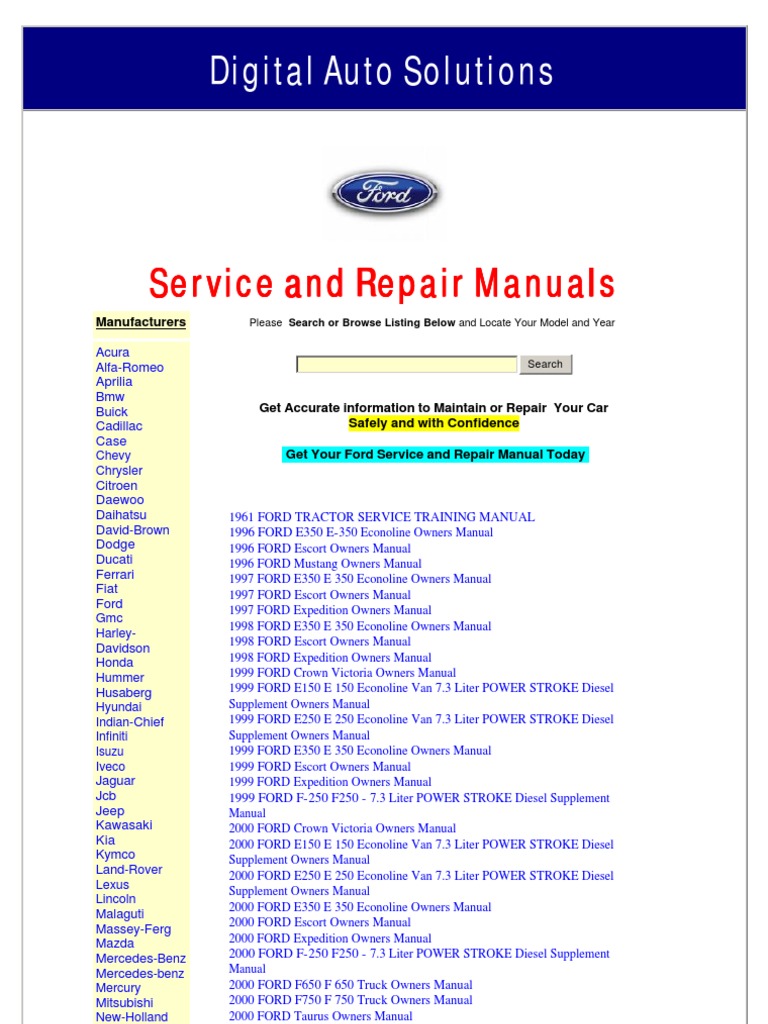 Ford Service Repair Owners Workshop Manuals Listing | PDF