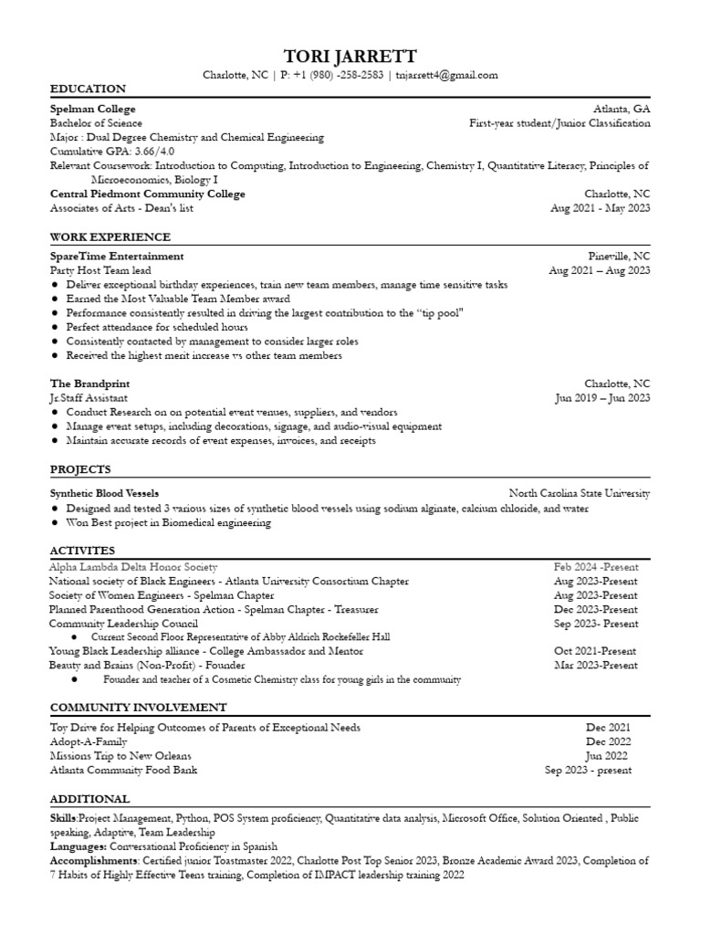 Tori Jarrett Resume | PDF