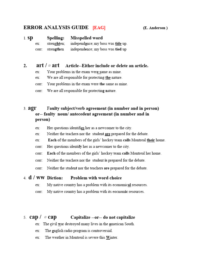 204 Error Analysis Guide | PDF | Linguistics | Grammar