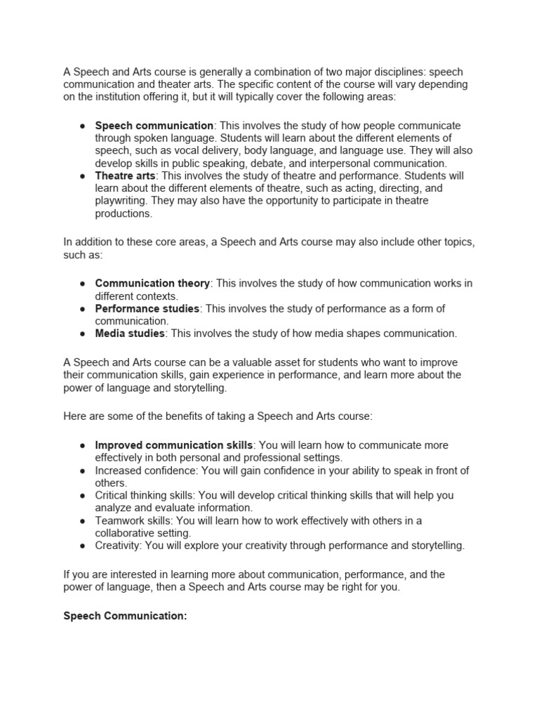 SPEECH AND ARTS | PDF | Communication | Cognitive Science