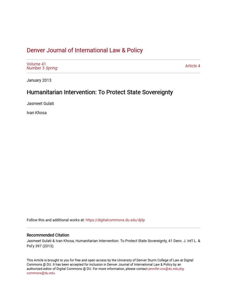 Humanitarian Intervention - To Protect State Sovereignty | PDF ...