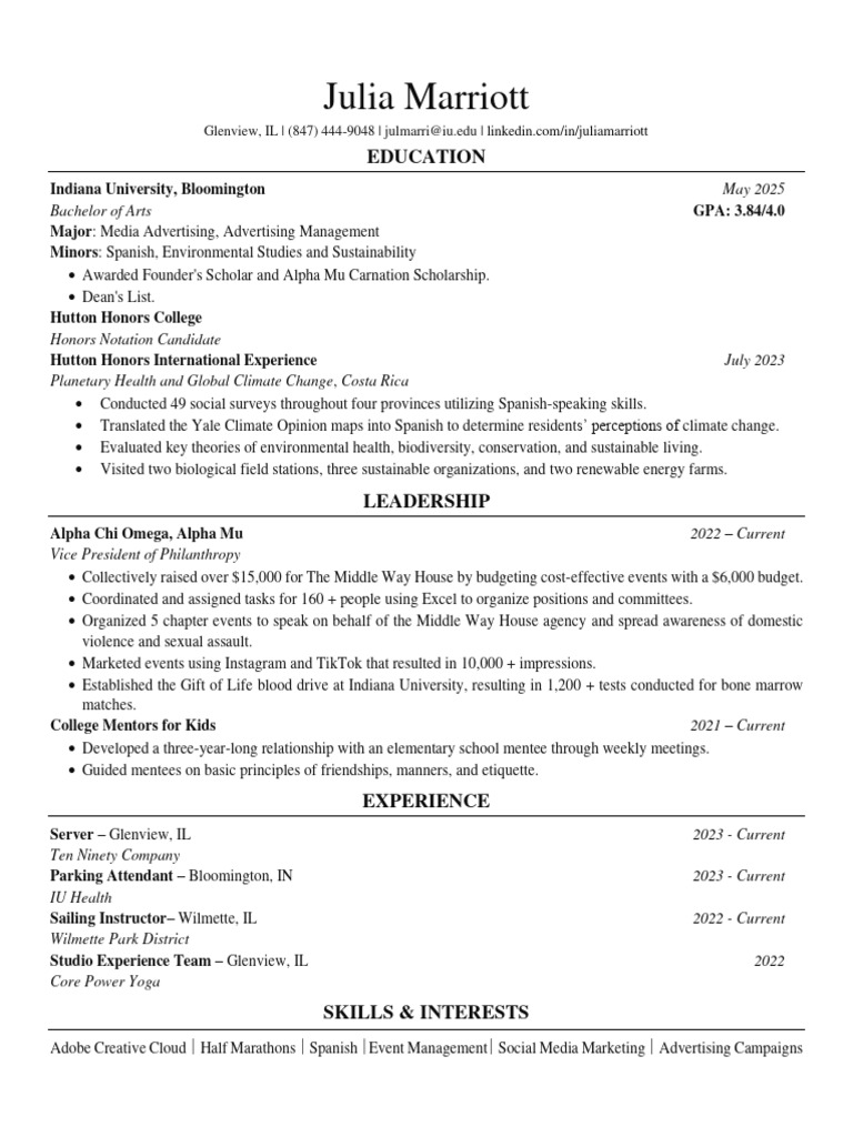 julia marriott resume 2 | PDF | Indiana University Bloomington ...