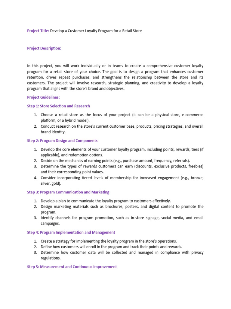Project Title Develop A Customer Loyalty Program For A Retail Store