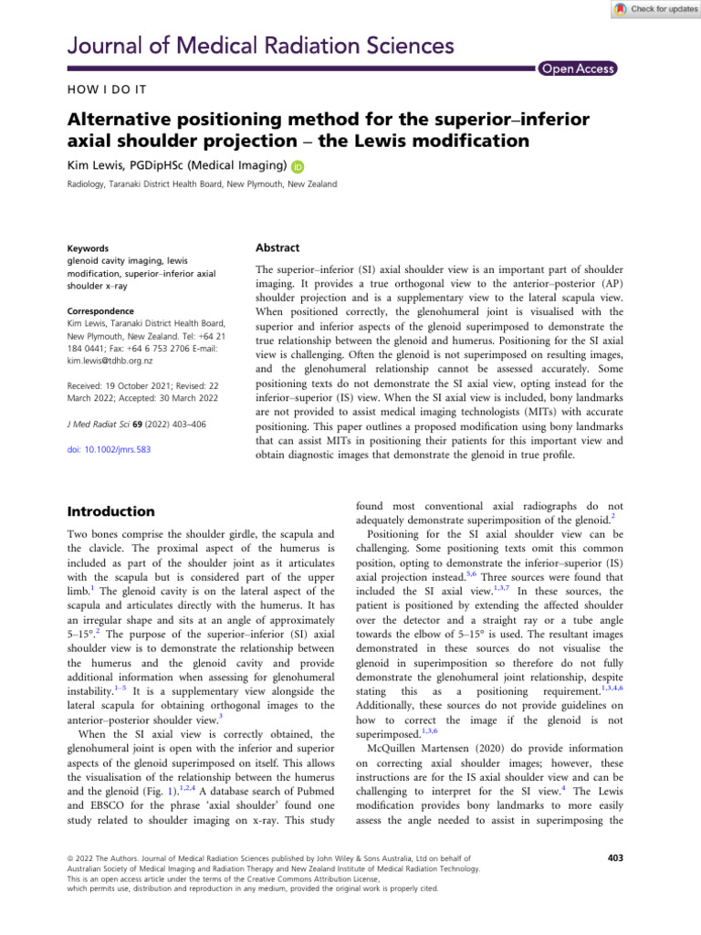 J of Medical Radiation Sci - 2022 - Lewis - Alternative Positioning ...