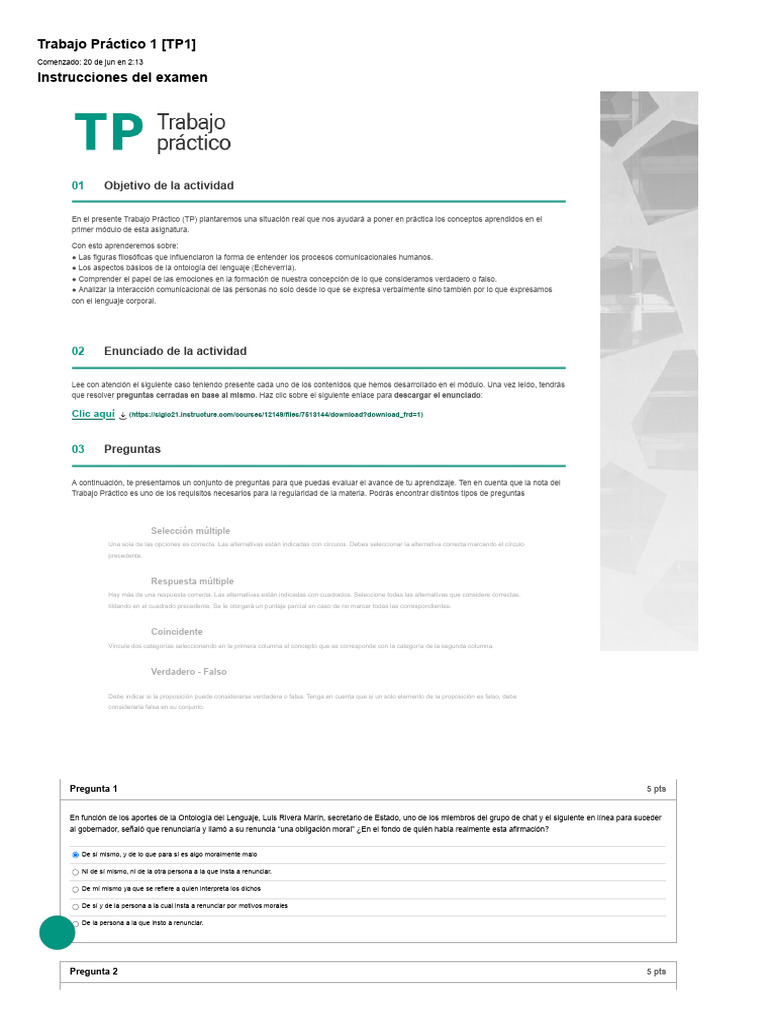Examen - Trabajo Práctico 1 (TP1) - 100% - Grupo y Liderazgo | PDF | Ontología | Las emociones