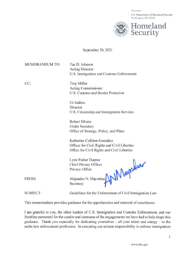 Guidelines for the Enforcement of Civil Immigration Law - Alejandro Mayorkas | PDF