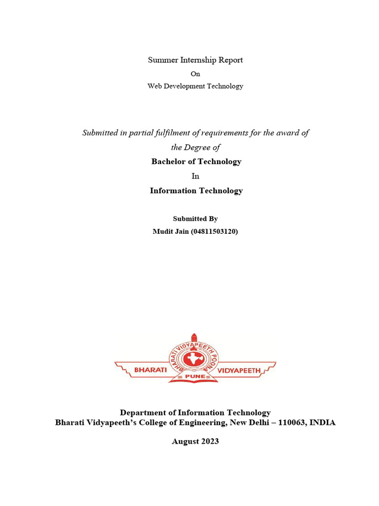 Summer Internship Report Final | PDF | World Wide Web | Internet & Web