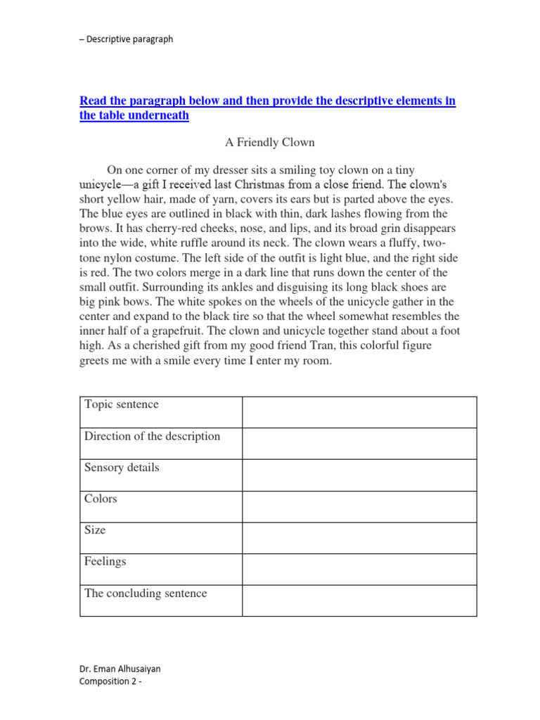 Descriptive Paragraph Sample2023 | PDF