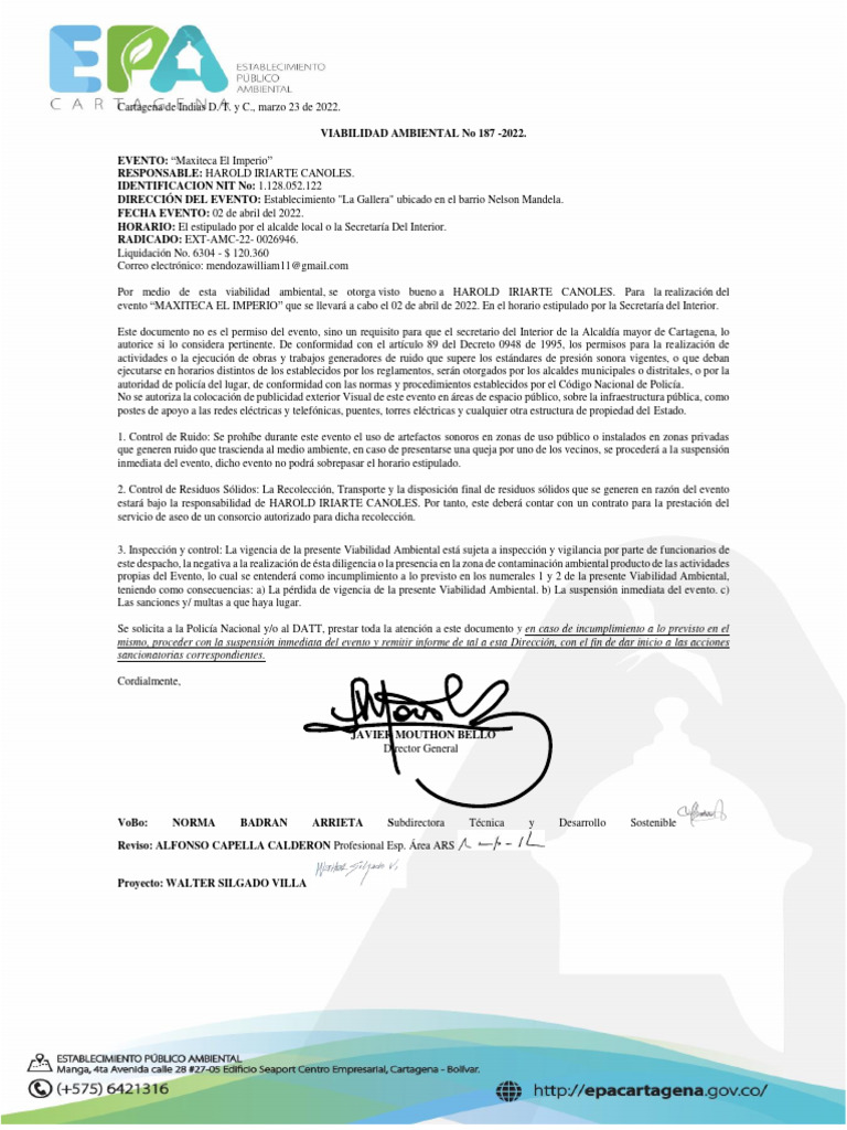 Viabilidad Evento en La Gallera Con El Imperio Ext-Amc-22-0026946 | PDF