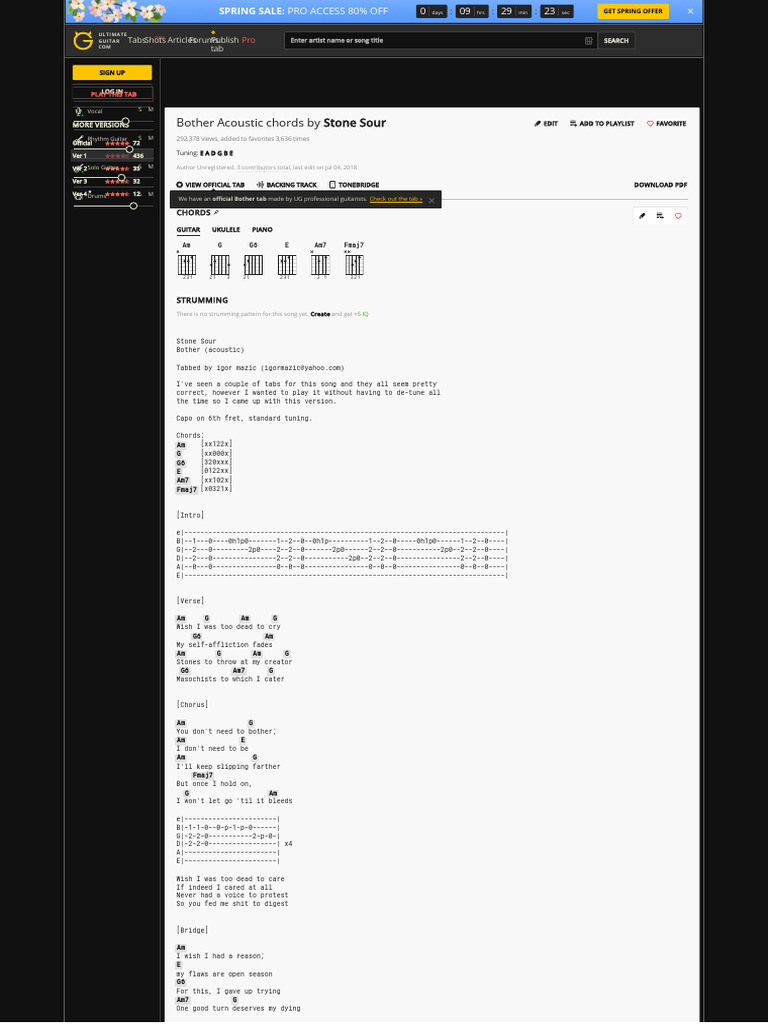 Stone Sour "Bother" Acoustic Tab | PDF | Guitars | Irish Musical ...