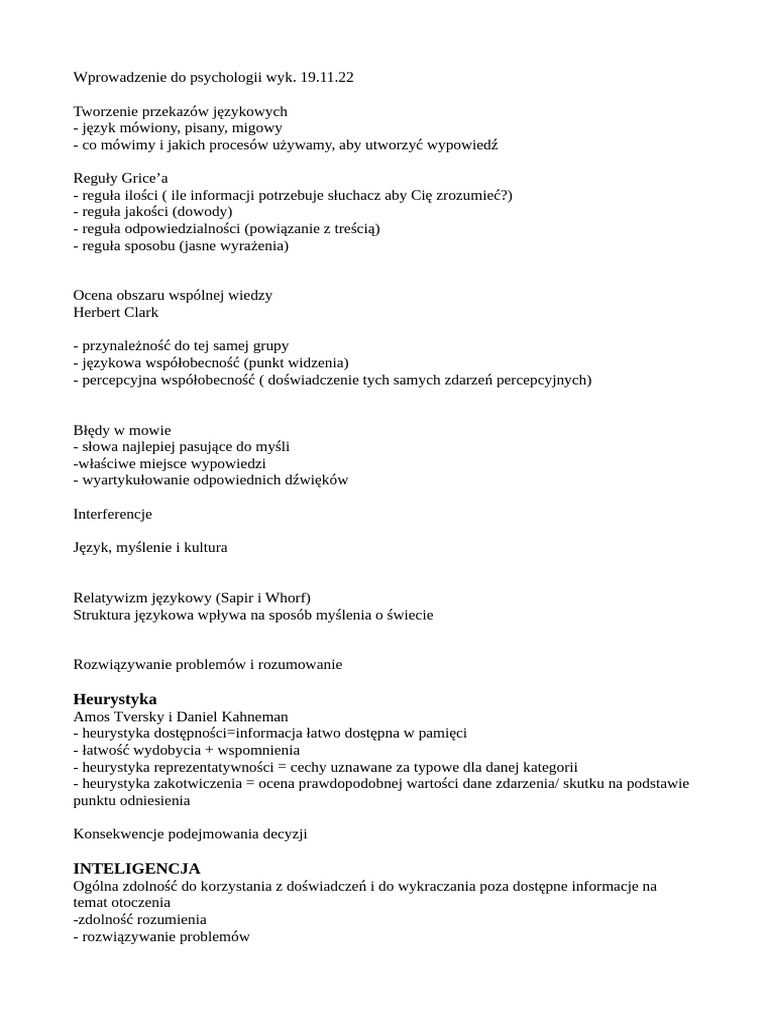 Wprowadzenie Do Psychologii Wyk 4 19.11 | PDF
