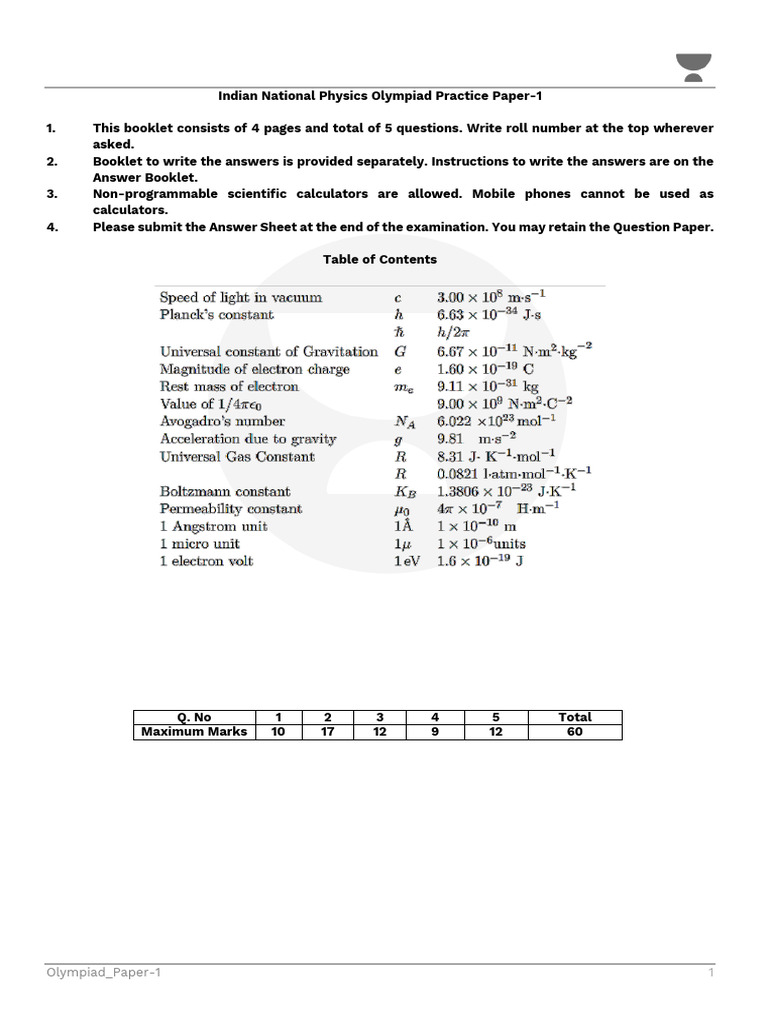 INPhO Practice Paper: Physics Problems | PDF | Gases | Piston