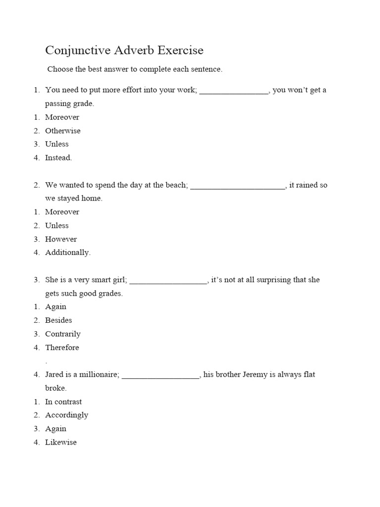 Conjunctive Adverb Exercise | PDF