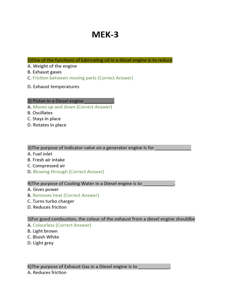 MEK Set - 3 | PDF | Internal Combustion Engine | Diesel Engine
