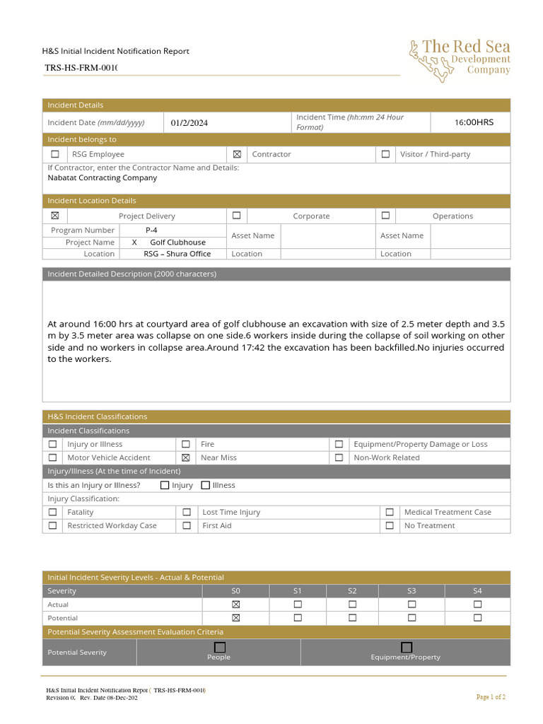 TRS HS FRM 0010 Initial Incident Notification Form - Rev 02 | PDF ...