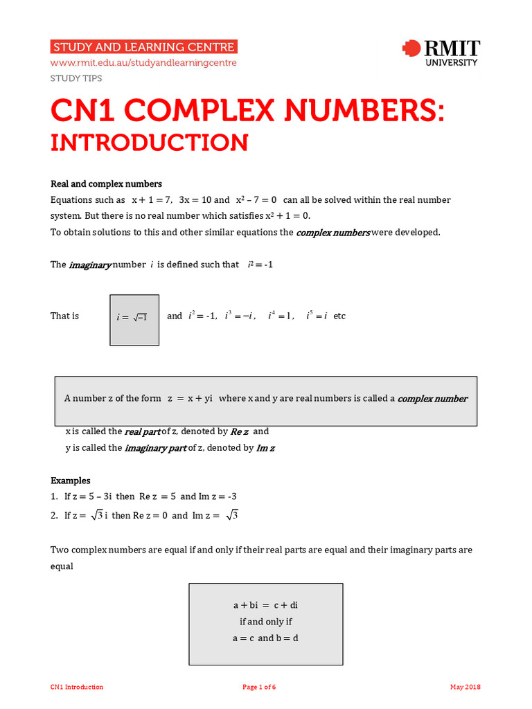 01 Complex Numbers Introduction | PDF | Complex Number | Numbers