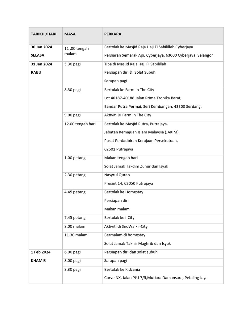 Tentatif Lawatan 2024 | PDF
