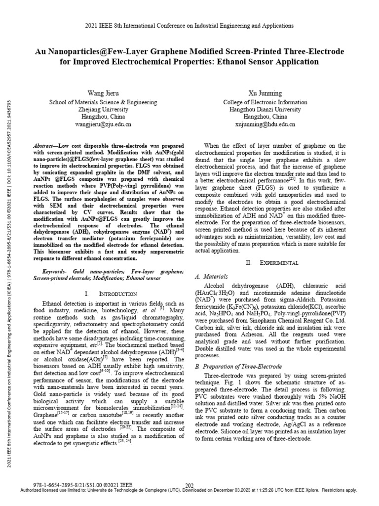 Au NanoparticlesFew-Layer Graphene Modified Screen-Printed Three-Electrode For Improved ...