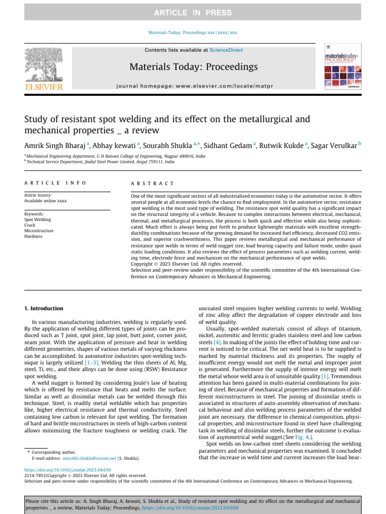 2023 Study of Resistant Spot Welding and Its Effect On The ...