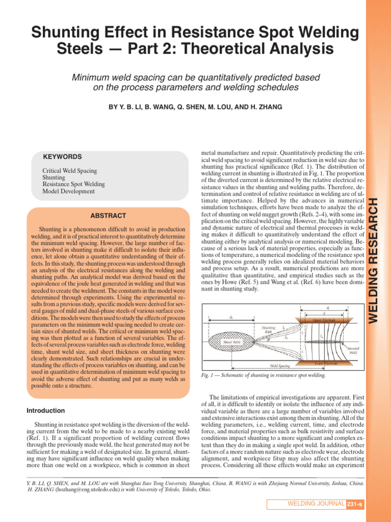 2013 Shunting Effect in Resistance Spot Welding Steels - Part 2 Theoretical Analysis | PDF ...