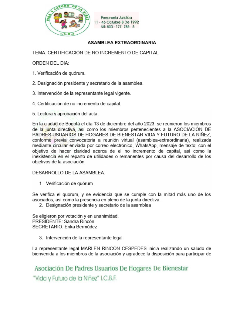 Asamblea Extra-Ordinaria Certificación de No Incremento de Capital | PDF | Gobierno
