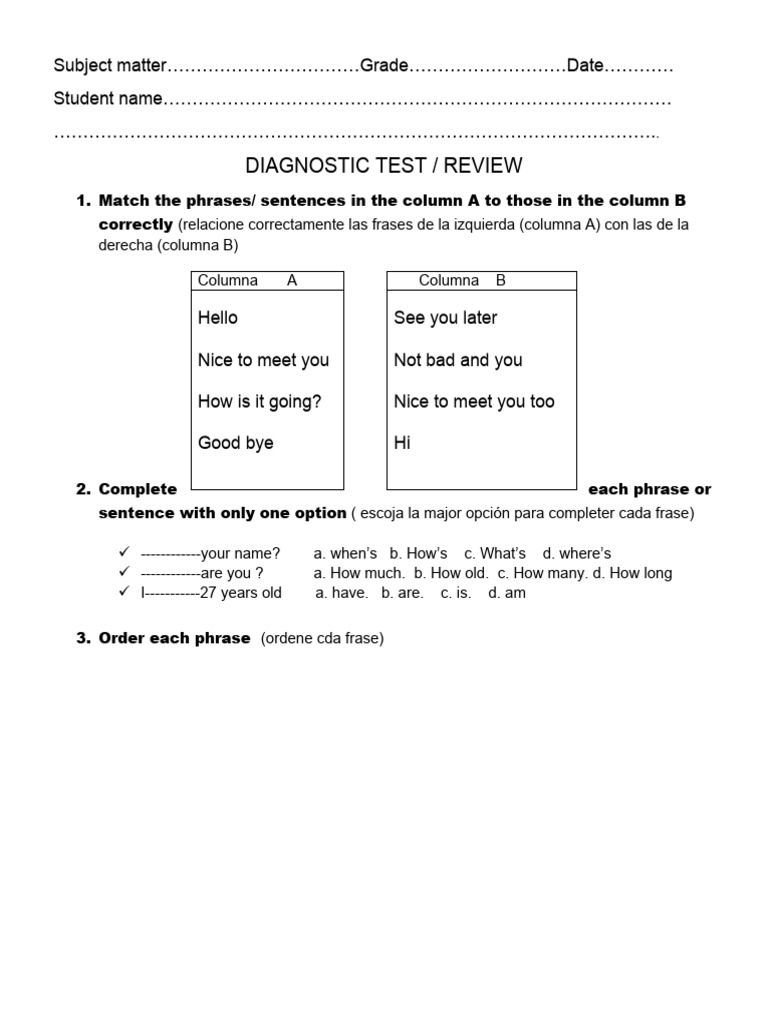 Diagnostic Test 9 Grade 2024 | PDF
