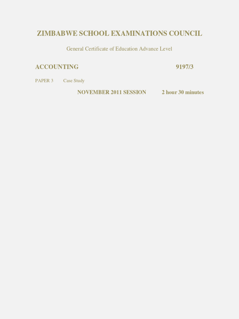 Zimbabwe School Examinations Council: Accounting 9197/3 | Download Free ...