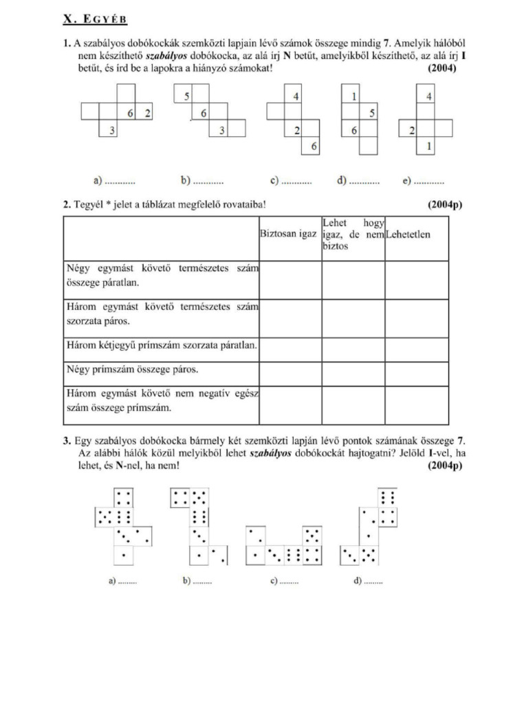 10es Feladatok - Központi | PDF