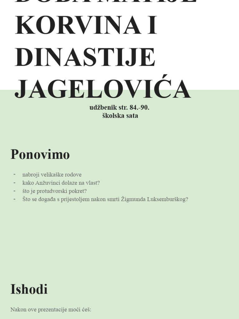 Klio 6 - Doba Matije Korvina I Dinastije Jagelovica - PPT Za Nastavu Na Daljinu | PDF