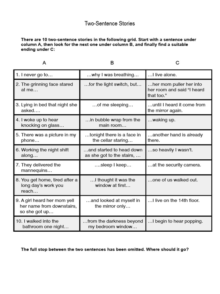 Two-Sentence Story Examples | PDF | General Fiction
