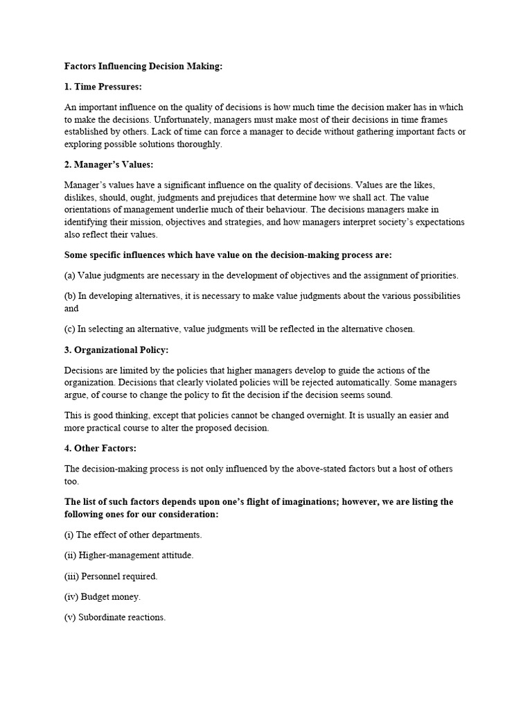 Factors Influencing Decision Making | PDF