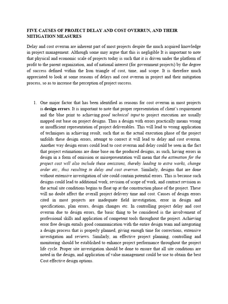 Causes of Project Delay and Cost Overrun | PDF | Procurement | Project ...