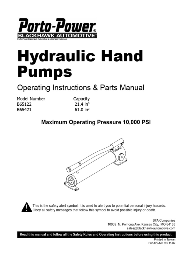 Hydraulic Hand Pumps: Operating Instructions & Parts Manual | PDF ...