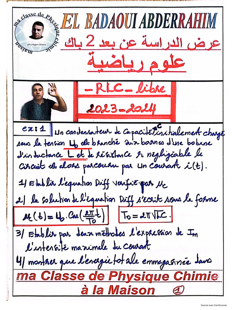 Série de RLC Libre Pour Deuxième Bac SC Math Prof El Badaoui | PDF