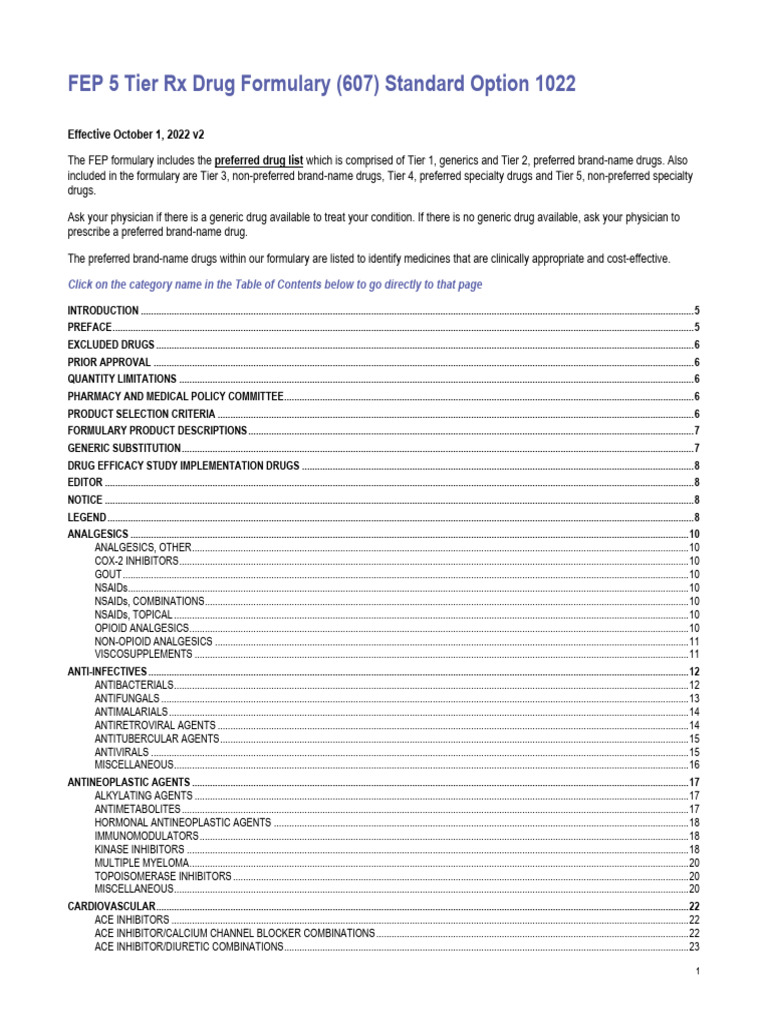 FEP 5 Tier Rx Drug Formulary Overview | PDF | Medical Prescription ...